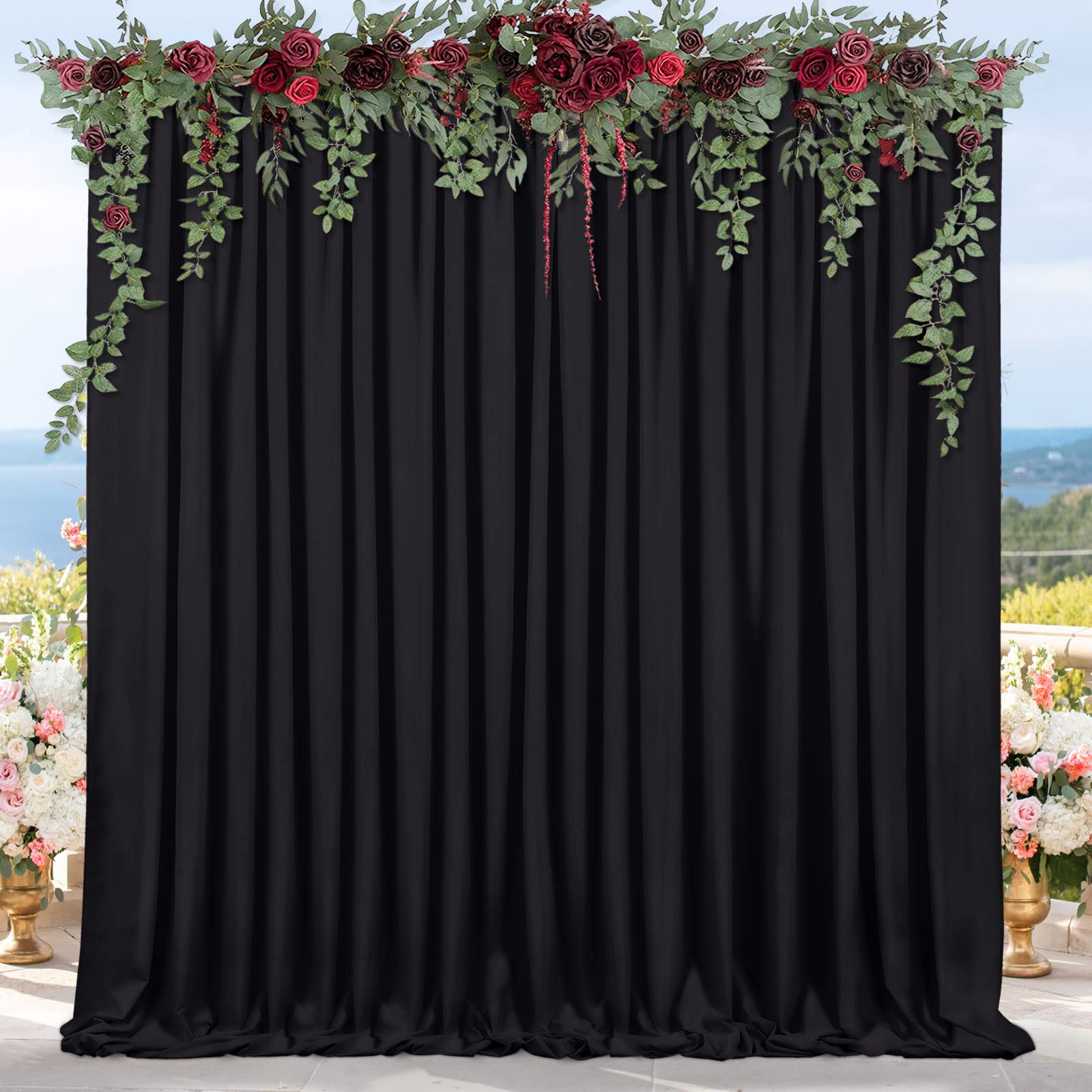 Black Backdrop Curtain 10ft x 10ft for Party Decor, Polyester Backdrop Drapes for Wedding Party Halloween Decorations