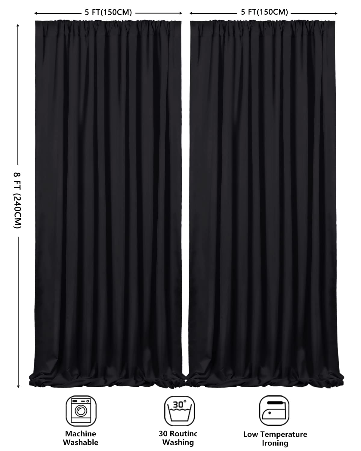 Black Backdrop Curtain 10ft x 10ft for Party Decor, Polyester Backdrop Drapes for Wedding Party Halloween Decorations