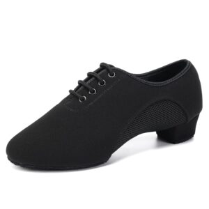 swdzm men&women ballroom dance shoes lace-up closed toe latin modern performance dance practice teaching shoes,mf2805,heel-1.38'',black, 7.5 us