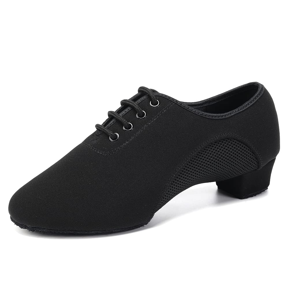 SWDZM Men&Women Ballroom Dance Shoes Lace-up Closed Toe Latin Modern Performance Dance Practice Teaching Shoes,MF2805,Heel-1.38'',Black, 7.5 US