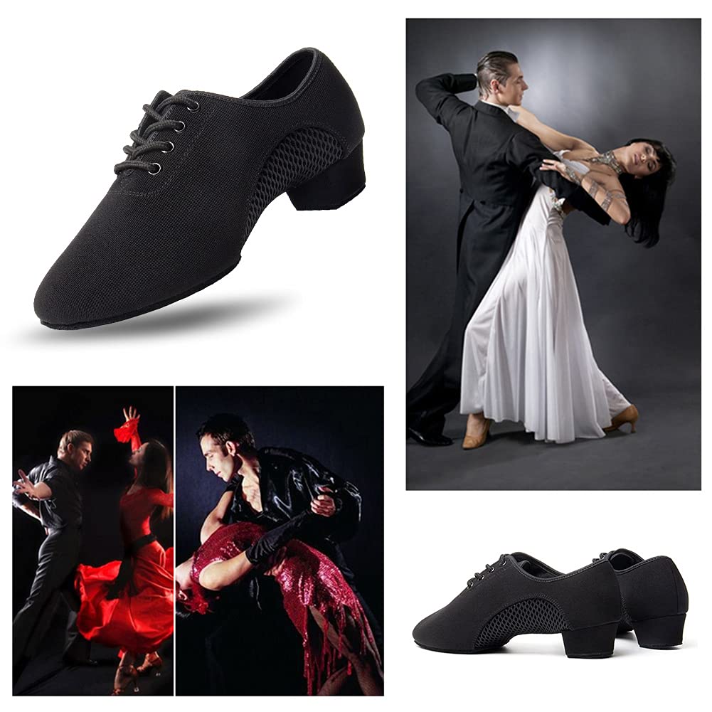 SWDZM Men&Women Ballroom Dance Shoes Lace-up Closed Toe Latin Modern Performance Dance Practice Teaching Shoes,MF2805,Heel-1.38'',Black, 7.5 US