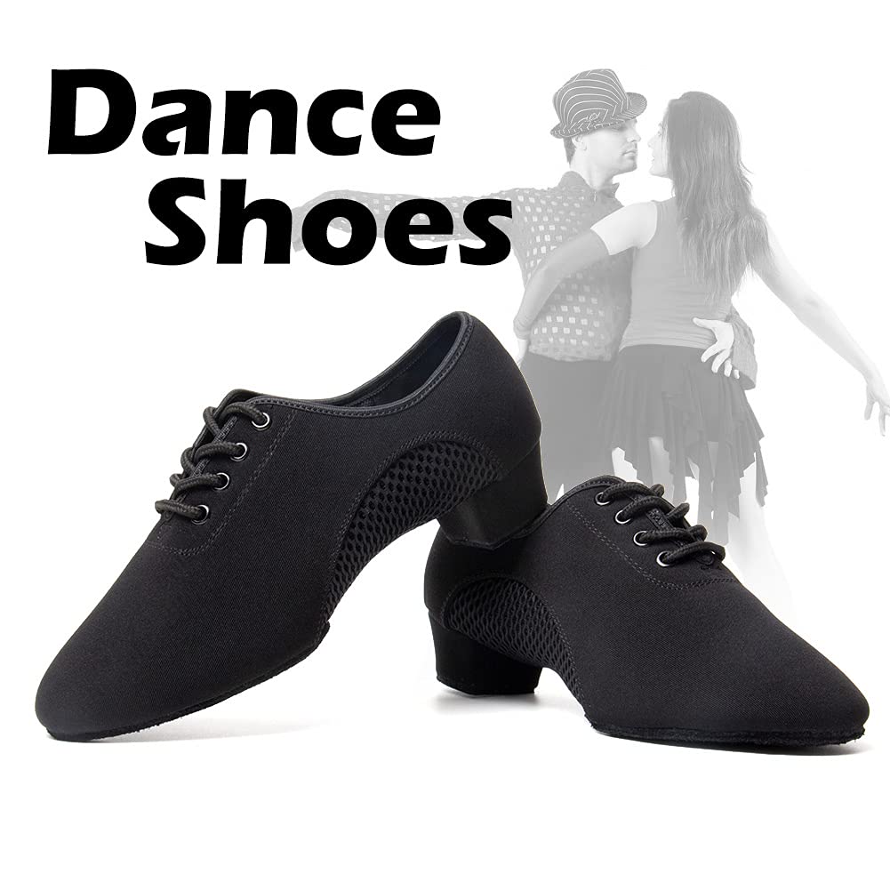 SWDZM Men&Women Ballroom Dance Shoes Lace-up Closed Toe Latin Modern Performance Dance Practice Teaching Shoes,MF2805,Heel-1.38'',Black, 7.5 US