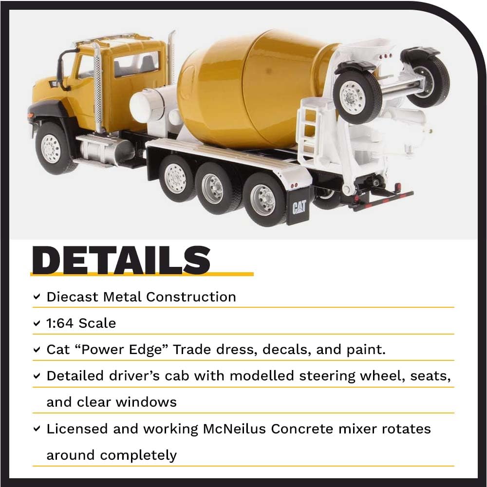 Diecast Masters 1:64 Caterpillar CT-660 with McNeilus Bridgemaster Concrete Mixer, Play & Collect Series Cat Trucks & Construction Equipment | 1:64 Scale Model Collectible Model 85632