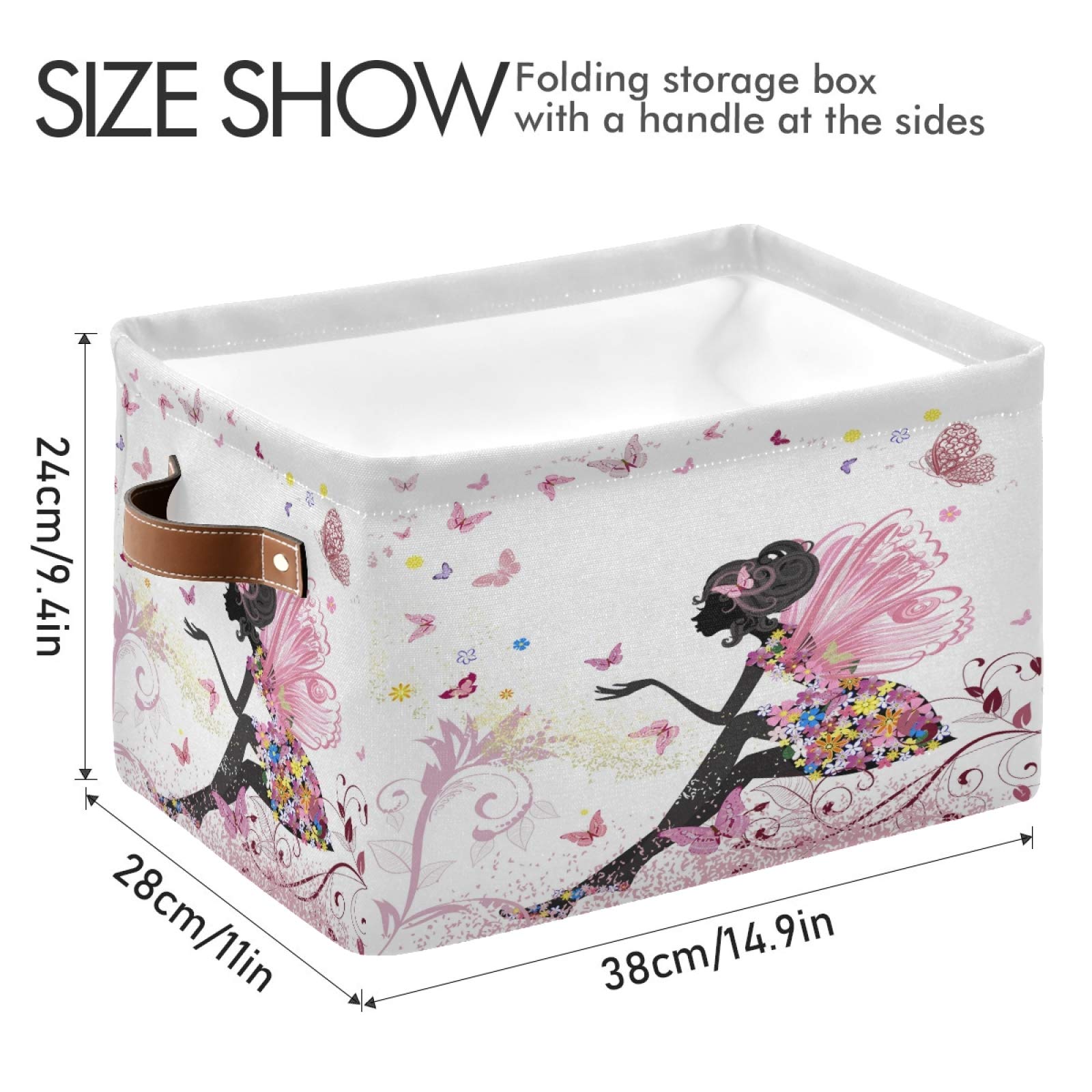 ALAZA Decorative Basket Rectangular Storage Bin, Flower Fairy in The Environment of Butterflies Organizer Basket with Leather Handles for Home Office