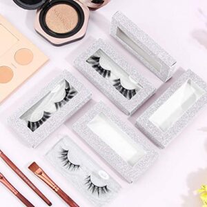 MAGEFY 30 Pieces Eyelashes Packaging Box, Empty Eyelash Boxes Lash Box Packaging Glitter Paper Eyelash Storage Box Soft Paper Lash Case (Silver)