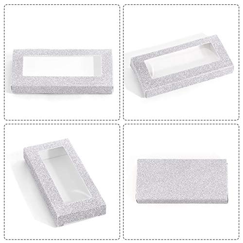 MAGEFY 30 Pieces Eyelashes Packaging Box, Empty Eyelash Boxes Lash Box Packaging Glitter Paper Eyelash Storage Box Soft Paper Lash Case (Silver)