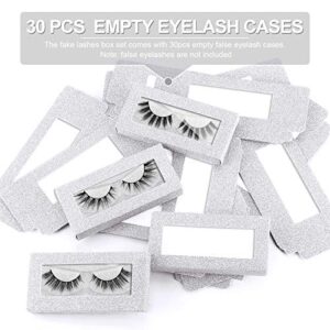 MAGEFY 30 Pieces Eyelashes Packaging Box, Empty Eyelash Boxes Lash Box Packaging Glitter Paper Eyelash Storage Box Soft Paper Lash Case (Silver)