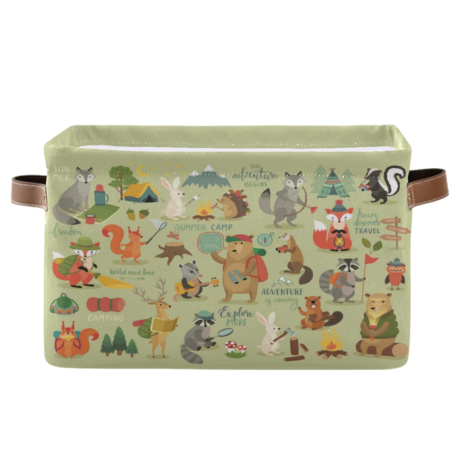 ALAZA Foldable Storage Bins, Camping Animals Jungle Fox Bear Rabbit Storage Boxes Closet Shelf Organizer for Bedroom Nursery Closet Toys Books