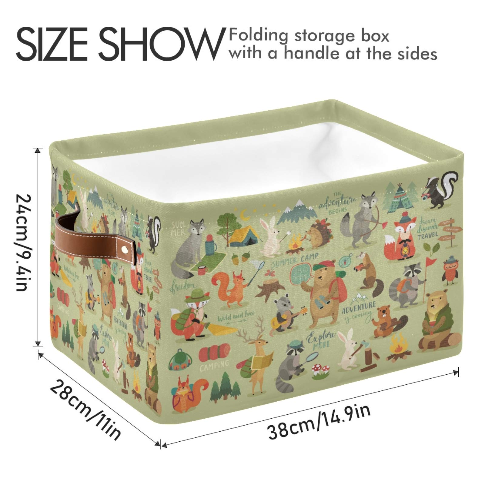 ALAZA Foldable Storage Bins, Camping Animals Jungle Fox Bear Rabbit Storage Boxes Closet Shelf Organizer for Bedroom Nursery Closet Toys Books