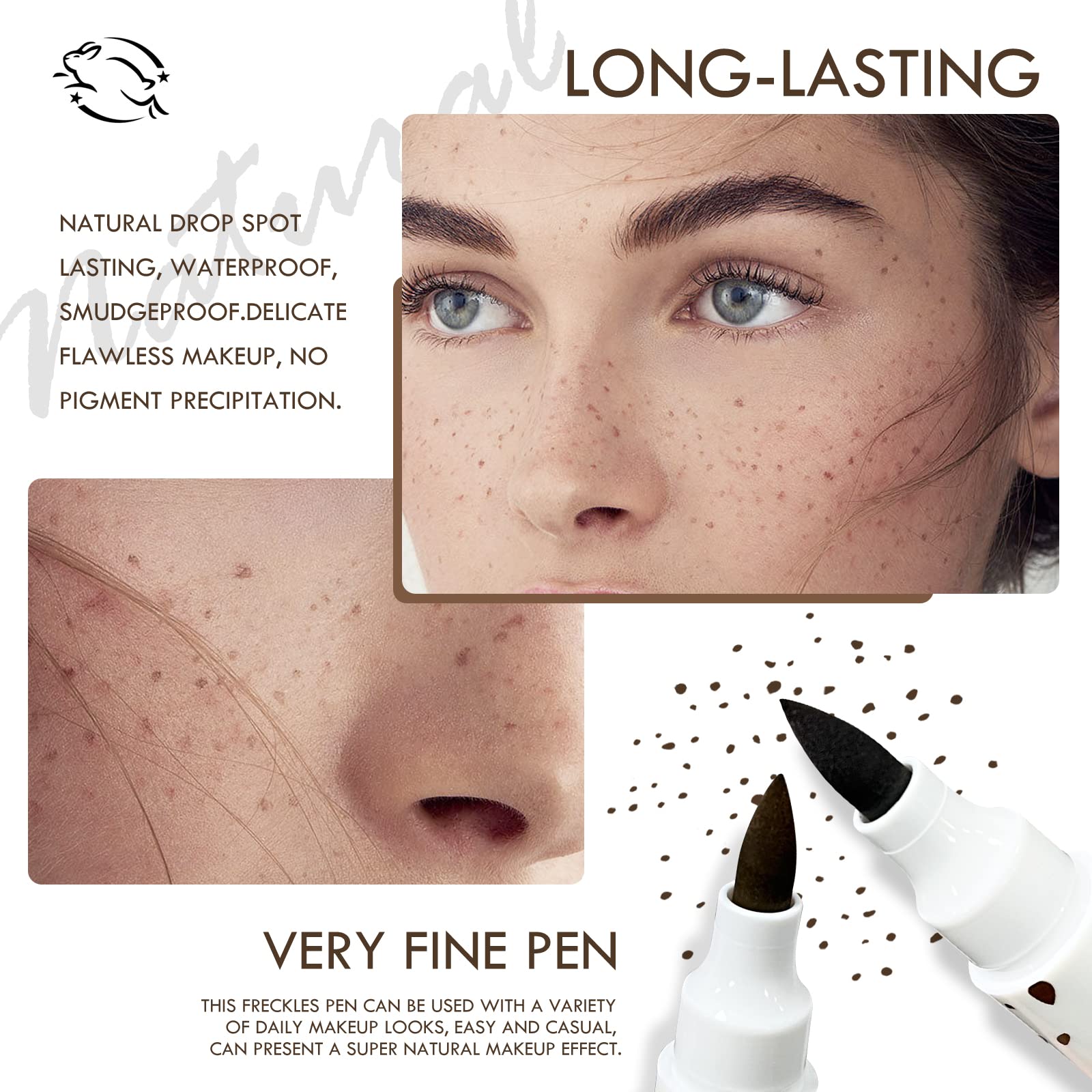 KYDA 2 Colors Freckle Pen,Natural Lifelike Freckle Makeup Pen Magic Freckle Color,Waterproof Longlasting Soft Dot Sopt Pen,for Natural Effortless Sunkissed Makeup-Dark Brown&Light Brown