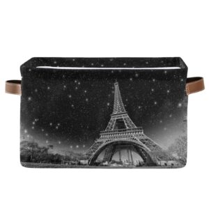 alaza decorative basket rectangular storage bin, wonderful night view of eiffel tower in paris organizer basket with leather handles for home office