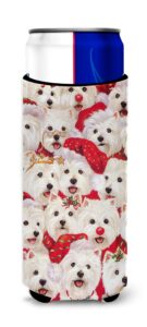 caroline's treasures ppp3133muk westie christmas a plenty ultra hugger for slim cans can cooler sleeve hugger machine washable drink sleeve hugger collapsible insulator beverage insulated holder