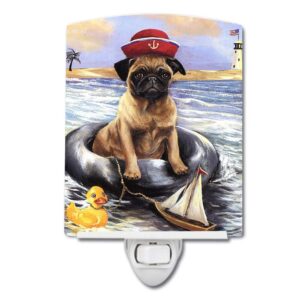 caroline's treasures ppp3153cnl pug ahoy sailor ceramic night light compact, ul-certified, ideal for bedroom, bathroom, nursery, hallway, kitchen, 6x4x3, multicolor