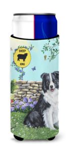 caroline's treasures ppp3030muk border collie crossing ultra hugger for slim cans can cooler sleeve hugger machine washable drink sleeve hugger collapsible insulator beverage insulated holder