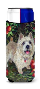 caroline's treasures ppp3042muk cairn terrier apples ultra hugger for slim cans can cooler sleeve hugger machine washable drink sleeve hugger collapsible insulator beverage insulated holder