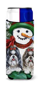 caroline's treasures ppp3191muk shih tzu christmas snowman ultra hugger for slim cans can cooler sleeve hugger machine washable drink sleeve hugger collapsible insulator beverage insulated holder