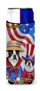 caroline's treasures ppp3038muk boston terrier usa ultra hugger for slim cans can cooler sleeve hugger machine washable drink sleeve hugger collapsible insulator beverage insulated holder