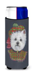 caroline's treasures ppp3213muk westie lad plaid ultra hugger for slim cans can cooler sleeve hugger machine washable drink sleeve hugger collapsible insulator beverage insulated holder