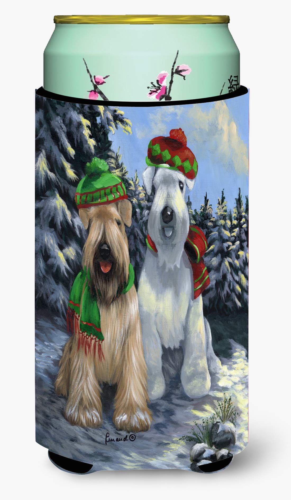 Caroline's Treasures PPP3194TBC Wheaten Terrier Christmas Snowdog Tall Boy Hugger Can Cooler Sleeve Hugger Machine Washable Drink Sleeve Hugger Collapsible Insulator Beverage Insulated Holder