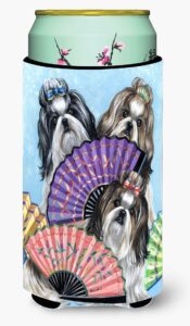 caroline's treasures ppp3190tbc shih tzu top fans tall boy hugger can cooler sleeve hugger machine washable drink sleeve hugger collapsible insulator beverage insulated holder