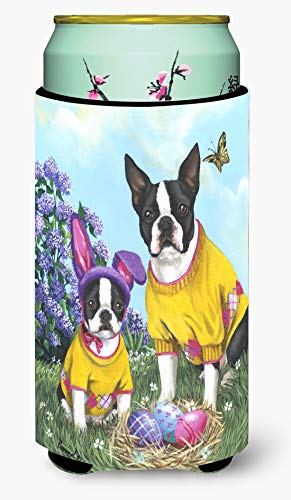 Caroline's Treasures PPP3037TBC Boston Terrier Easter Bunny Tall Boy Hugger Can Cooler Sleeve Hugger Machine Washable Drink Sleeve Hugger Collapsible Insulator Beverage Insulated Holder