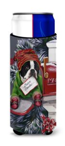 caroline's treasures ppp3035muk boston terrier letter to santa christmas ultra hugger for slim cans can cooler sleeve hugger machine washable drink sleeve hugger collapsible insulator beverage insulat