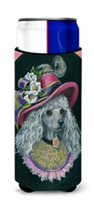 caroline's treasures ppp3148muk poodle lady alexandria ultra hugger for slim cans can cooler sleeve hugger machine washable drink sleeve hugger collapsible insulator beverage insulated holder