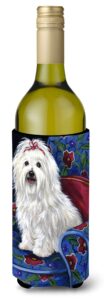 caroline's treasures ppp3079literk coton de tulear royalty wine bottle hugger bottle cooler sleeve hugger machine washable collapsible insulator beverage insulated holder