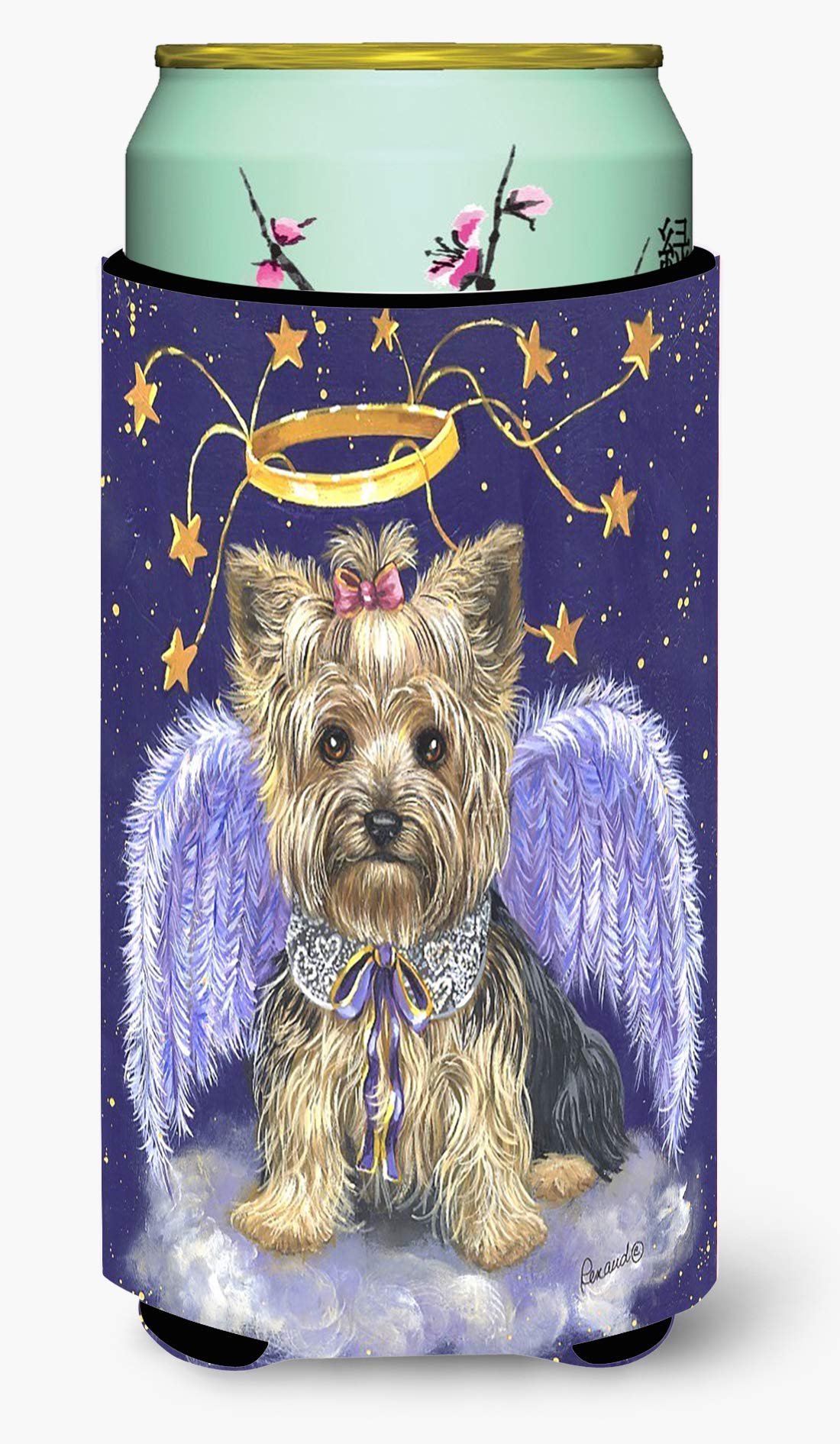 Caroline's Treasures PPP3243TBC Yorkie Christmas Angel Tall Boy Hugger Can Cooler Sleeve Hugger Machine Washable Drink Sleeve Hugger Collapsible Insulator Beverage Insulated Holder