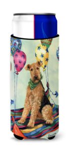 caroline's treasures ppp3008muk airedale high flyer ultra hugger for slim cans can cooler sleeve hugger machine washable drink sleeve hugger collapsible insulator beverage insulated holder