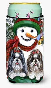 caroline's treasures ppp3191tbc shih tzu christmas snowman tall boy hugger can cooler sleeve hugger machine washable drink sleeve hugger collapsible insulator beverage insulated holder