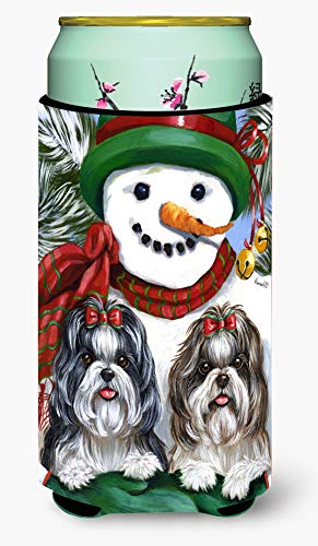 Caroline's Treasures PPP3191TBC Shih Tzu Christmas Snowman Tall Boy Hugger Can Cooler Sleeve Hugger Machine Washable Drink Sleeve Hugger Collapsible Insulator Beverage Insulated Holder