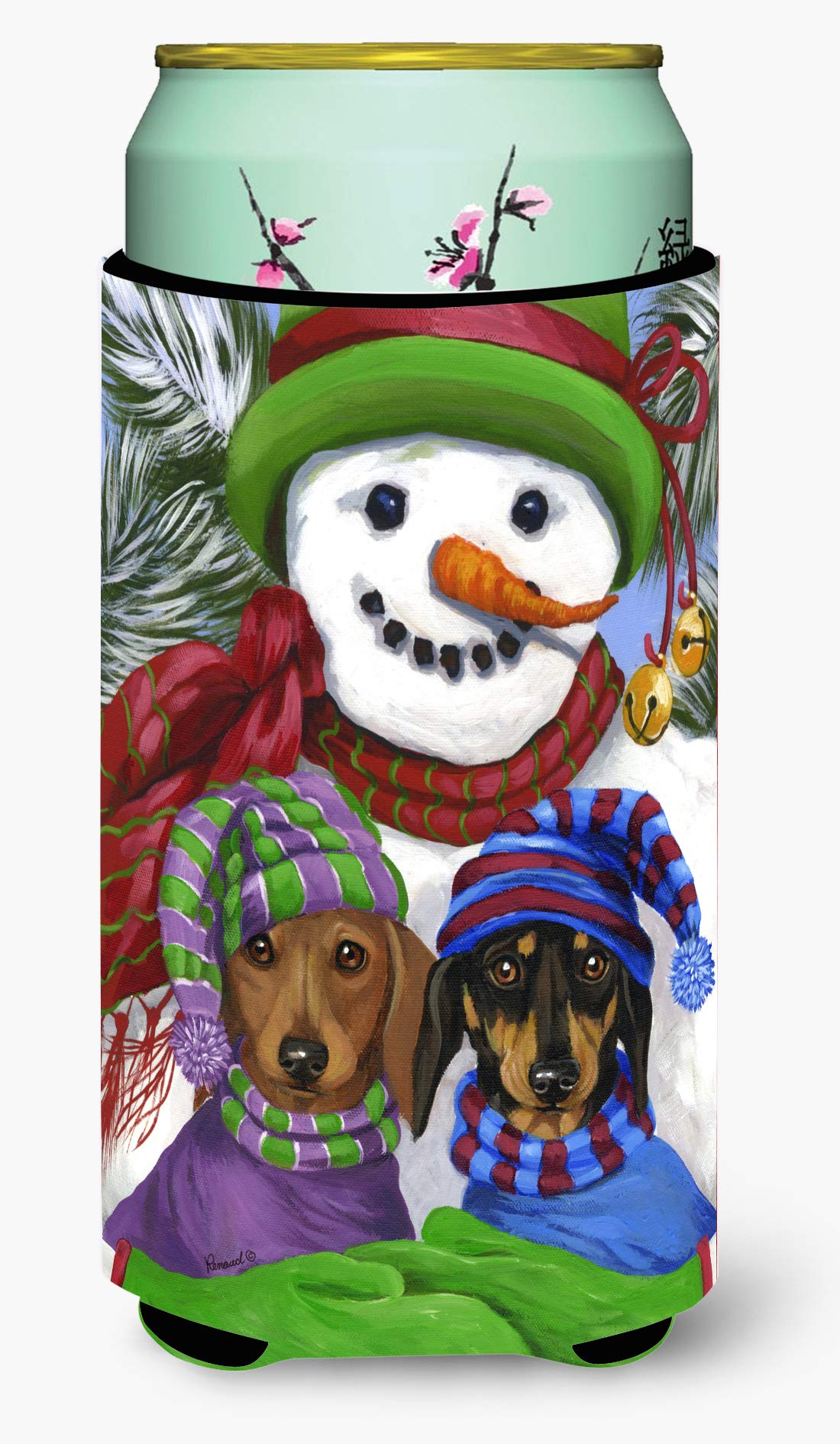 Caroline's Treasures PPP3081TBC Dachshund Christmas Frosty and Company Tall Boy Hugger Can Cooler Sleeve Hugger Machine Washable Drink Sleeve Hugger Collapsible Insulator Beverage Insulated Holder