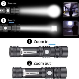 LED Tactical Flashlight Rechargeable, IPX6 Waterproof Flashlight, 2000lm, Super Bright LED, Zoomable, Pocket-Size Small LED Flashlight for Hiking, Camping, Emergency