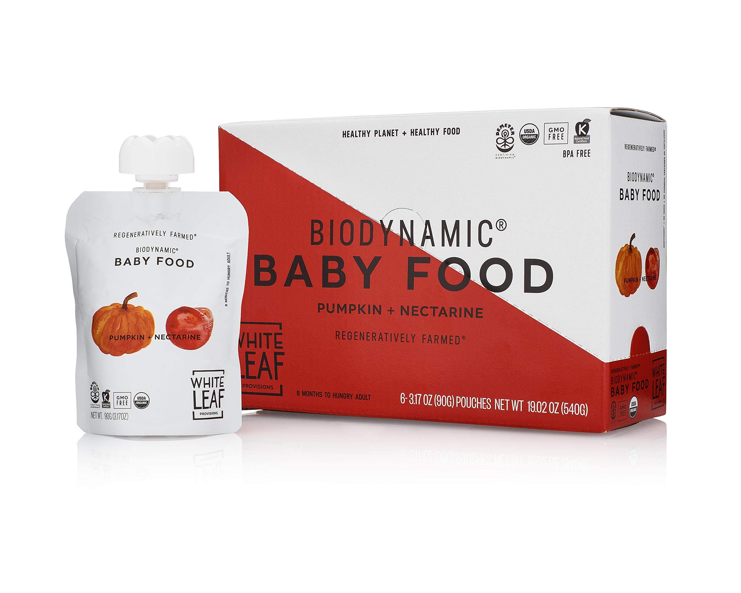 White Leaf Provisions Biodynamic Organic Baby Food Pumpkin + Nectarine (6 (90g) Pouches)