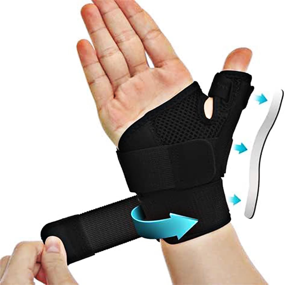 ahishfoneya Thumb Splint with Wrist Brace - Thumb Support Brace for Wrist Hand Thumb Stabilizer Fits Both Right Left Hand for Men and Women (Black)