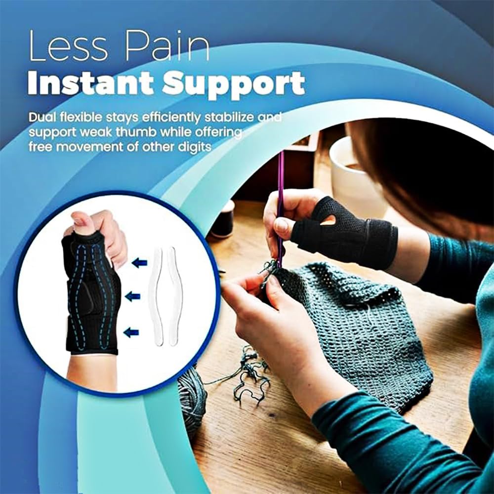 ahishfoneya Thumb Splint with Wrist Brace - Thumb Support Brace for Wrist Hand Thumb Stabilizer Fits Both Right Left Hand for Men and Women (Black)