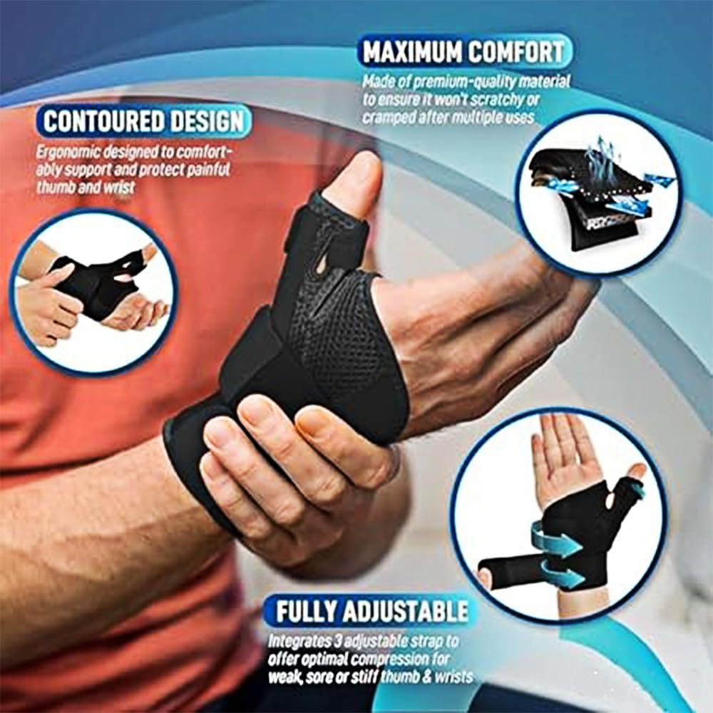 ahishfoneya Thumb Splint with Wrist Brace - Thumb Support Brace for Wrist Hand Thumb Stabilizer Fits Both Right Left Hand for Men and Women (Black)