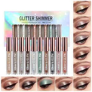 sumeitang 10 colors liquid eyeshadow metallic glitter eyeshadow set diamond shimmer sparkling smokey eye looks quick-drying waterproof long lasting for women eye makeup gift kits