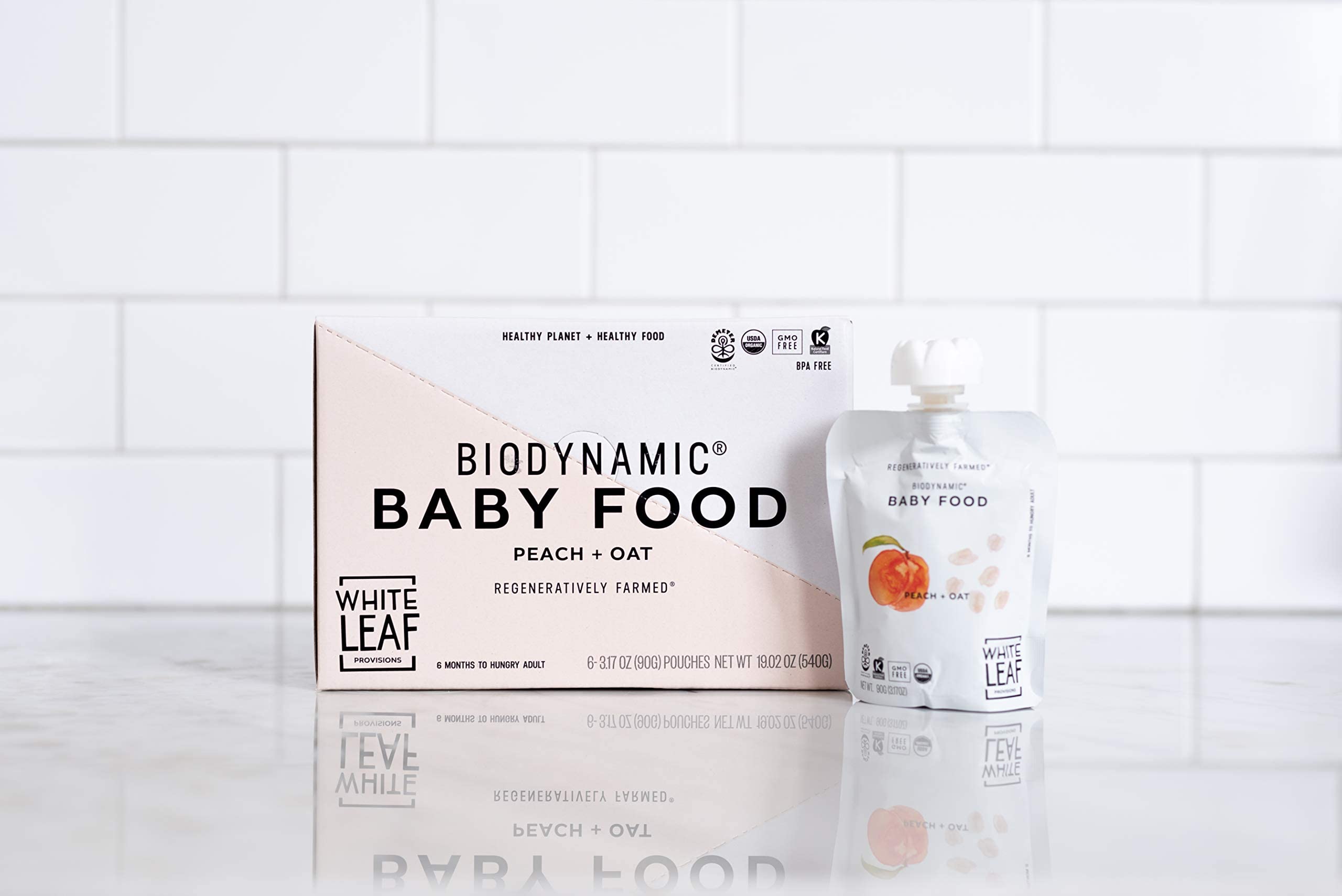 White Leaf Provisions Biodynamic Organic Baby Food Peach + Oat (6 (90g) Pouches)