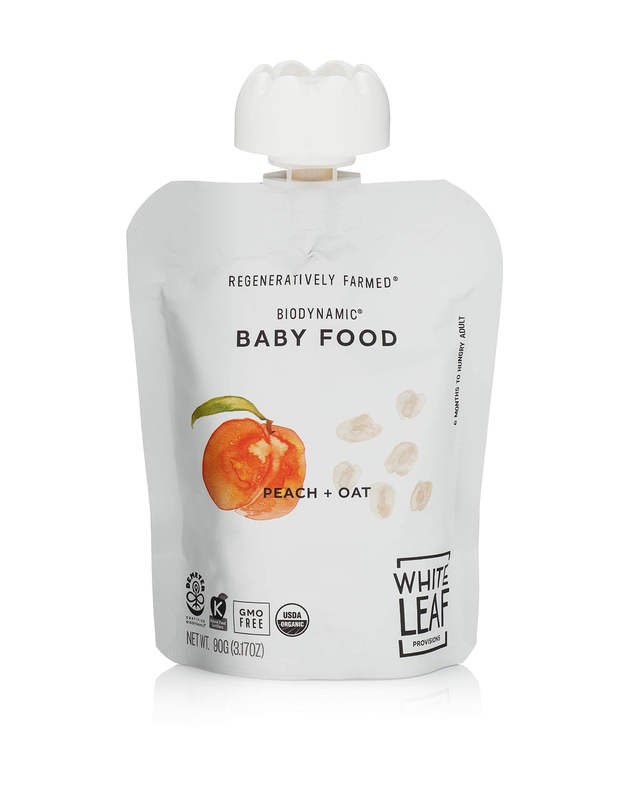 White Leaf Provisions Biodynamic Organic Baby Food Peach + Oat (6 (90g) Pouches)