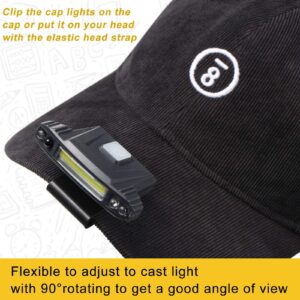 2 Pieces Ultra Bright Mini LED Clip on Cap Light USB Rechargeable Motion Sensor Hat Visor Light Waterproof Cap Light Flashlight Headlamp for Fishing Camping Running Hard Hats Helmets, 4 Light Modes