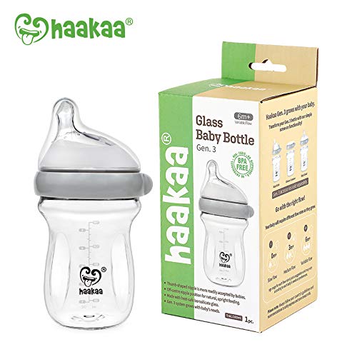 Haakaa Generation 3 Glass Baby Bottle 6 oz/160 ml, 1 PK (Grey)