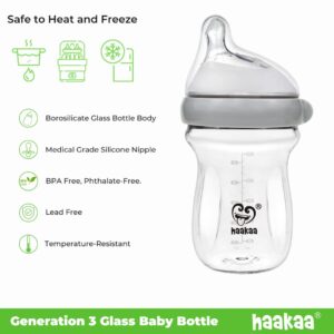 Haakaa Generation 3 Glass Baby Bottle 6 oz/160 ml, 1 PK (Grey)