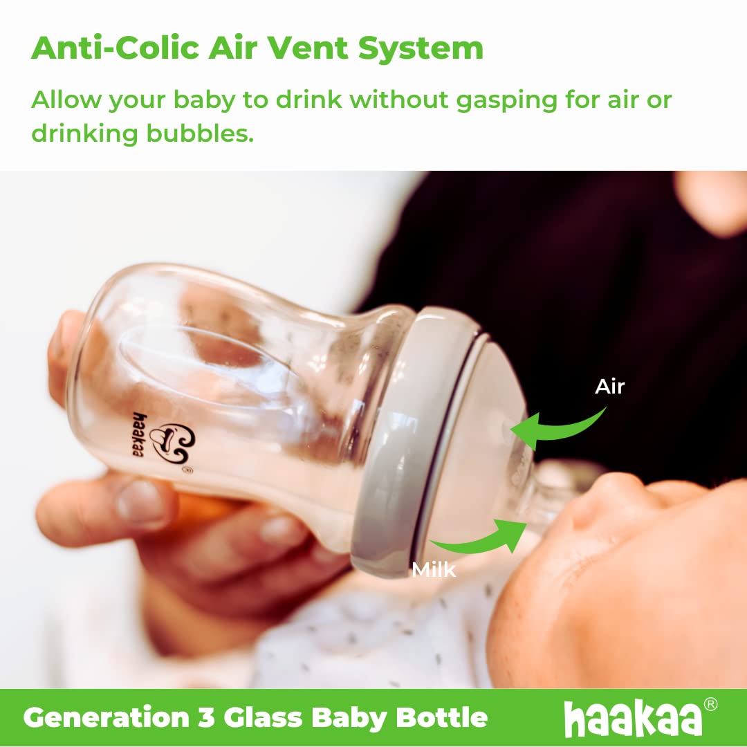 Haakaa Generation 3 Glass Baby Bottle 6 oz/160 ml, 1 PK (Grey)