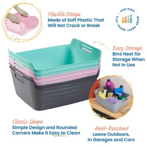 ECR4Kids Bendi-Bins with Handles, Multipurpose Flexible Plastic Storage Baskets, Stackable Baskets, Soft Plastic Storage Bin, 13in x 10in, 6-Piece (Pastel)