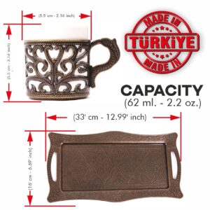 HeraCraft Antique Bronzed Color Turkish Coffee Serving Full Set - with Turkish Coffee Multi Serving Tray 6 oz Coffee Pot 2pcs Cups Lids Tray Sugar Bowl Spoons - Best Gift Set