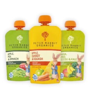 peter rabbit organics fruit vegetable, squeezable pouches, 4 ounce (pack of 18)