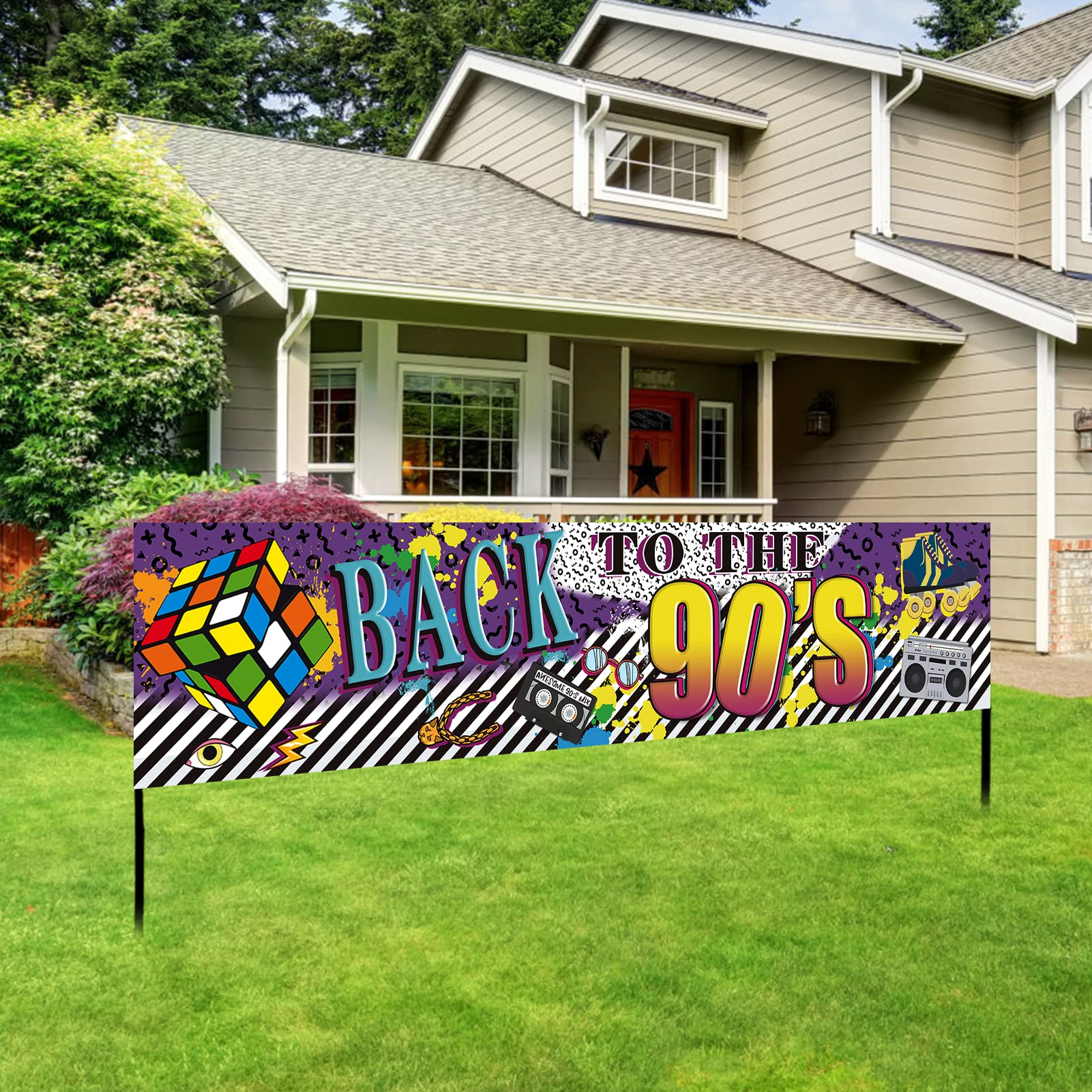 72.8 x 15.7 inches Sign Back to The 90s Theme Party Banner Decorations, Retro 90's Hip Hop Graffiti Backdrop Party Supplies, Throwback 90s Birthday Party Yard Sign Decor