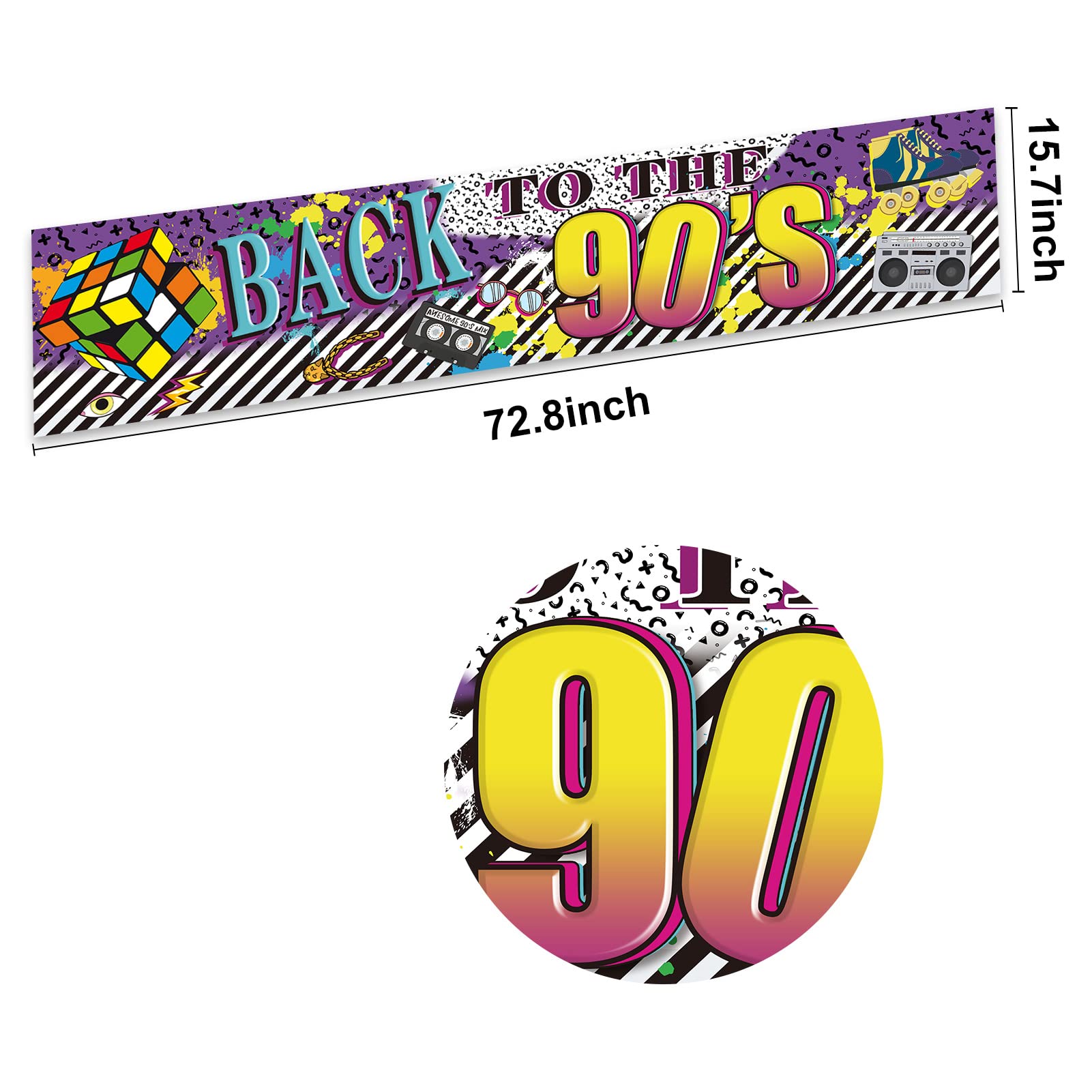 72.8 x 15.7 inches Sign Back to The 90s Theme Party Banner Decorations, Retro 90's Hip Hop Graffiti Backdrop Party Supplies, Throwback 90s Birthday Party Yard Sign Decor